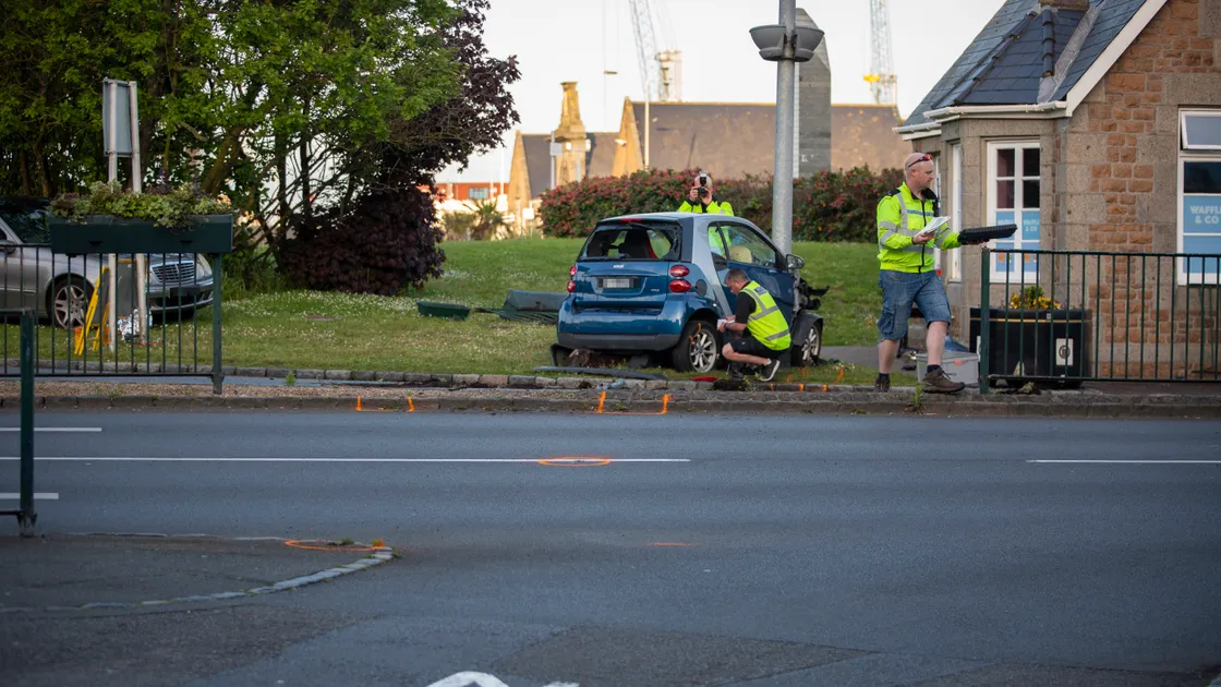 Two in PEH after car smashes through railings