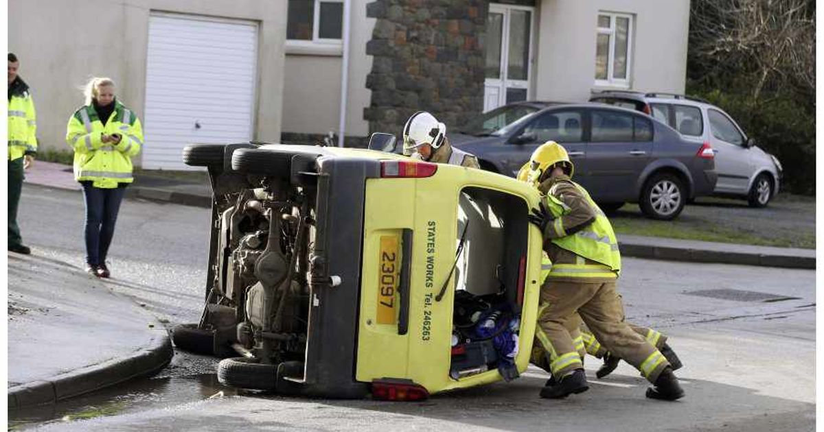States Works van flipped over by lorry