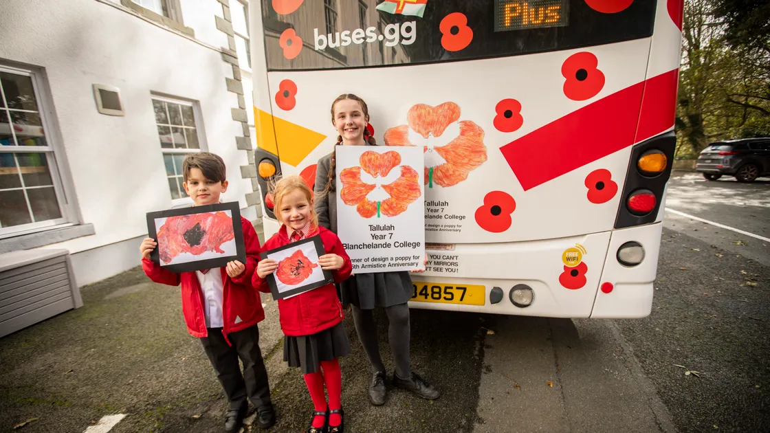 Winning poppy design displayed on poppy bus